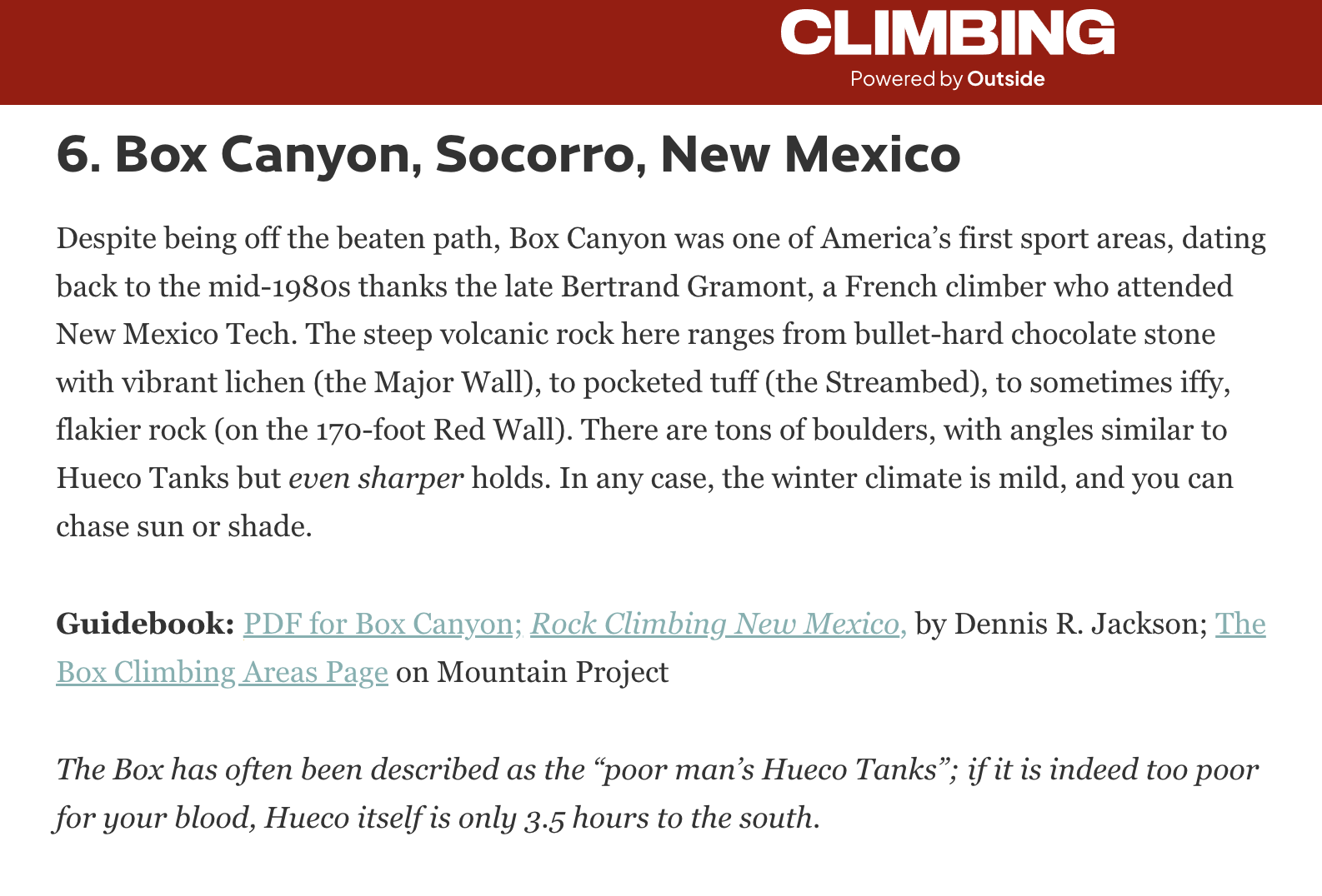Climbing Magazine Puts Socorro’s Box Canyon in Top 10 for Winter ...